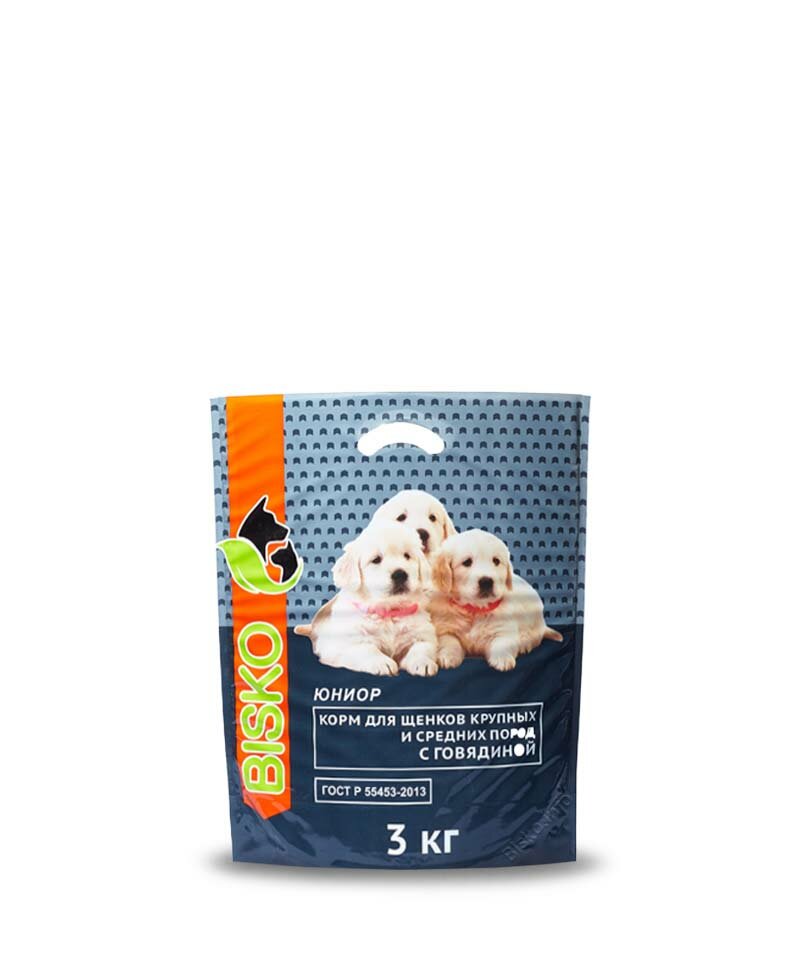 Сухой корм для собак Биско/Bisko Юниор для щенков крупных и средних пород, 3 кг
