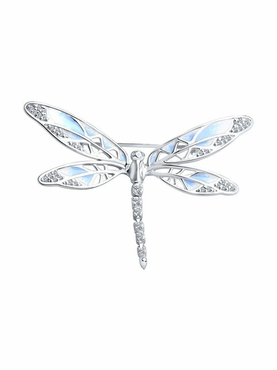 Брошь, серебро, 925 проба, родирование, фианит