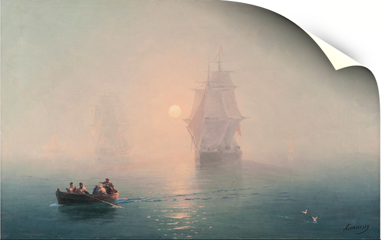 "Военный корабль", Айвазовский И. К, картина (47х30 см / без подрамника)