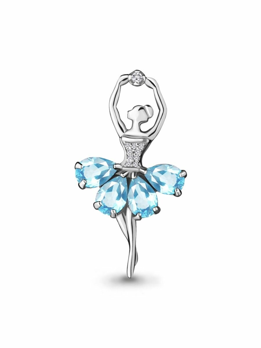 Брошь, серебро, 925 проба, родирование, топаз