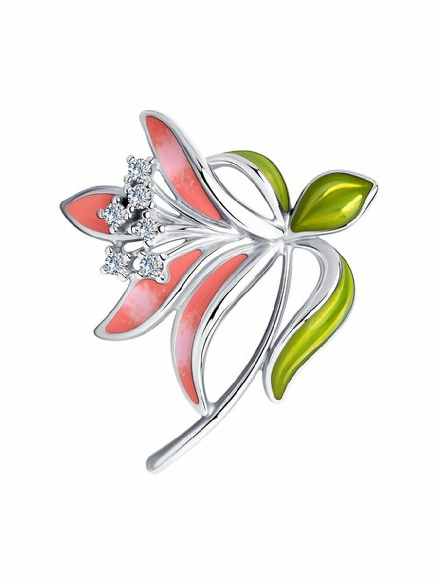 Брошь, серебро, 925 проба, родирование, фианит