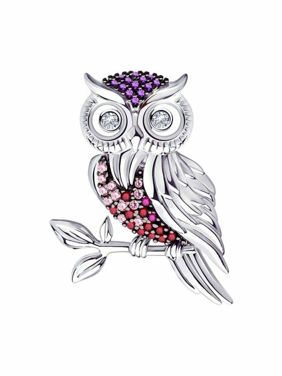 Брошь, серебро, 925 проба, родирование, фианит