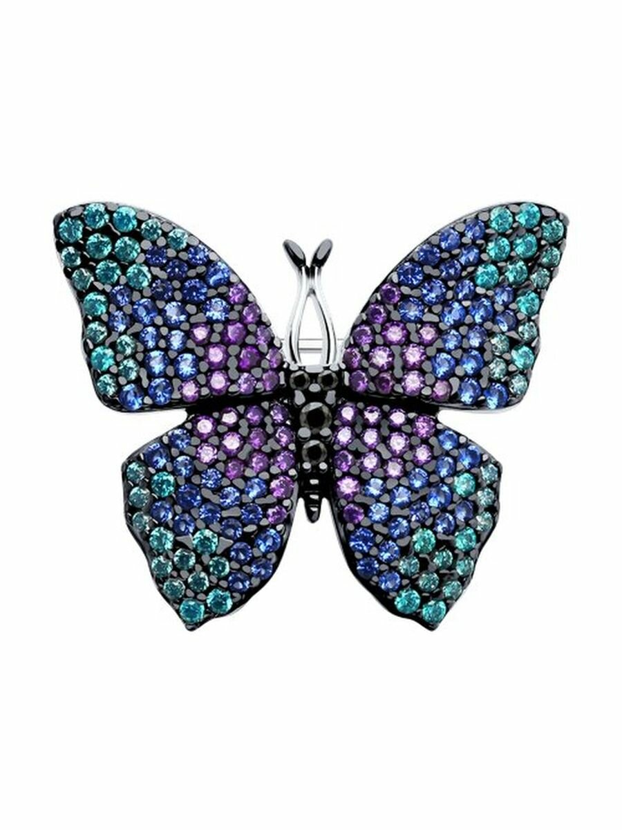 Брошь, серебро, 925 проба, родирование, фианит