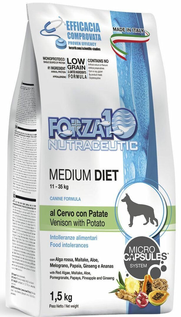 Корм монобелковый на основе оленины для собак средних пород Forza10 Medium Diet Cervo/Patate 1,5 кг