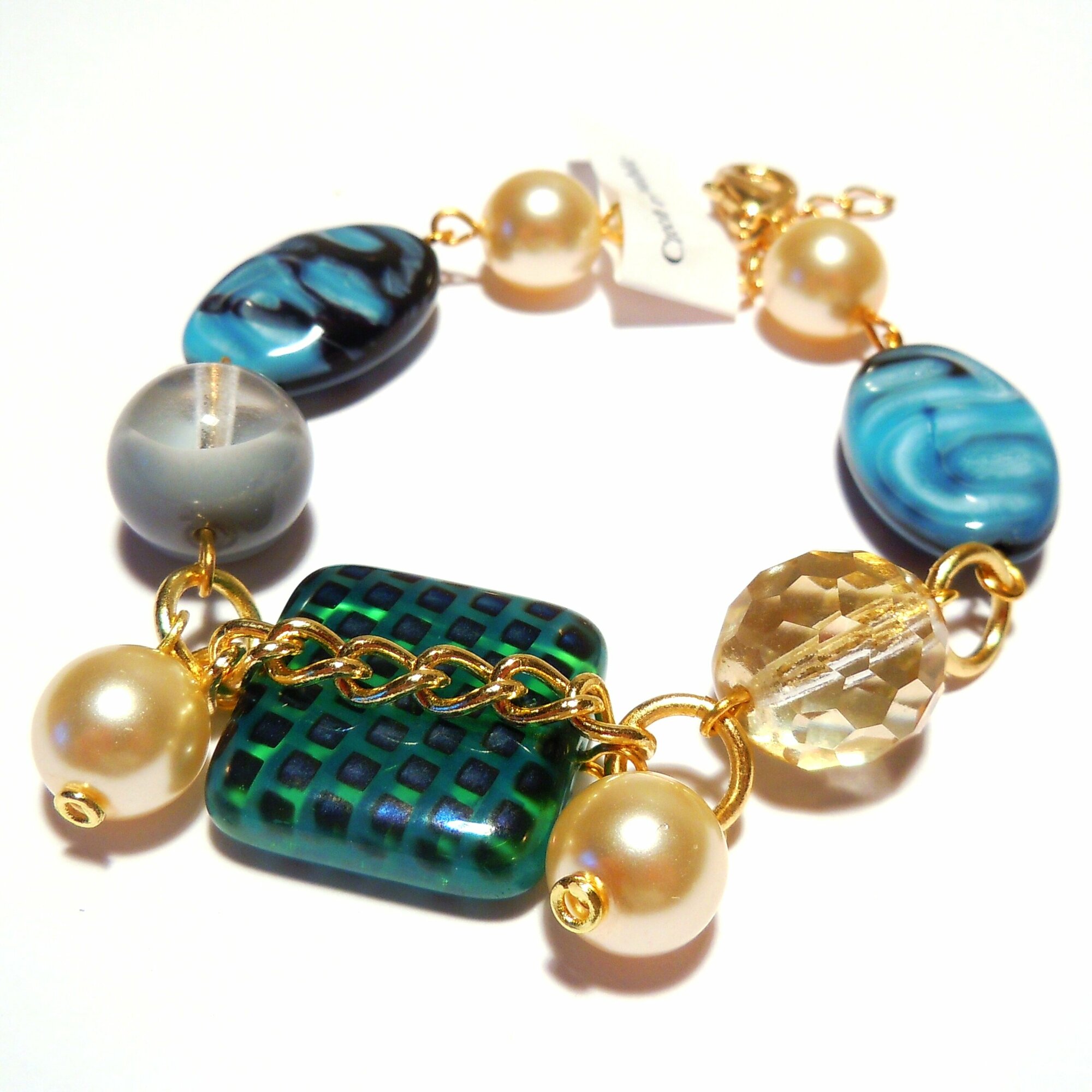 Браслет-цепочка Чарующий Рай, стекло, жемчуг имитация