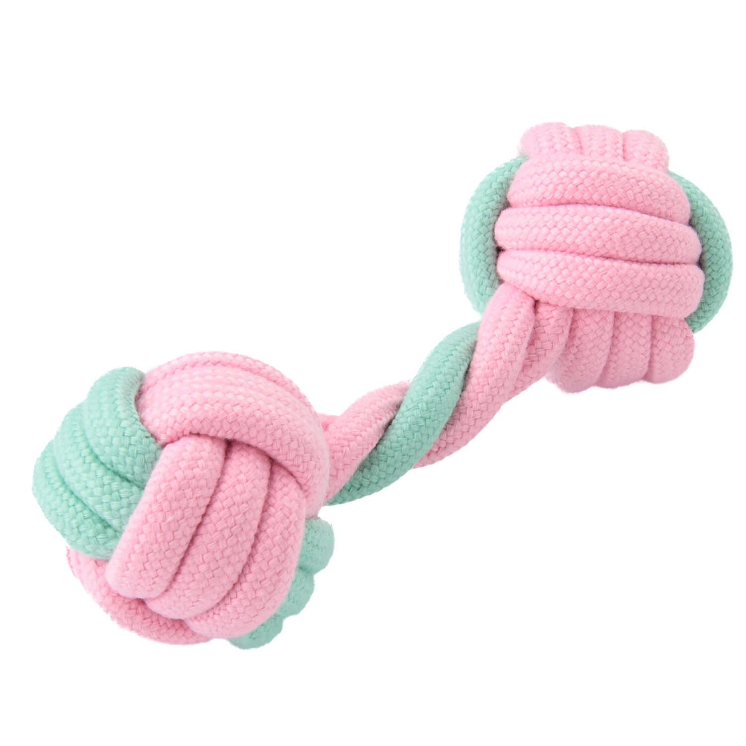 Игрушка для собак Mr.Kranch Гантель из каната 14*5 см, розовая с голубым