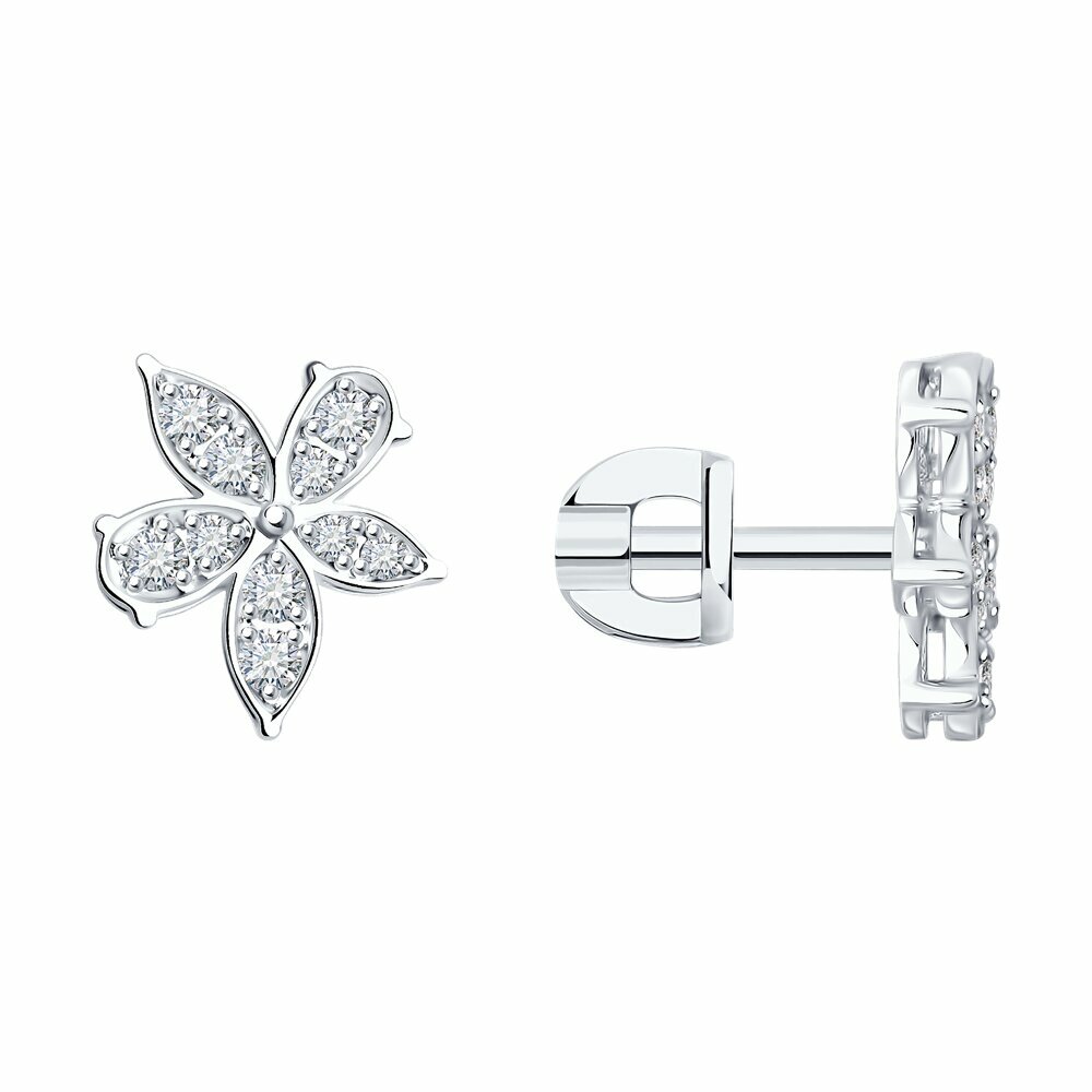 Серьги пусеты, белое золото, 585 проба, бриллиант