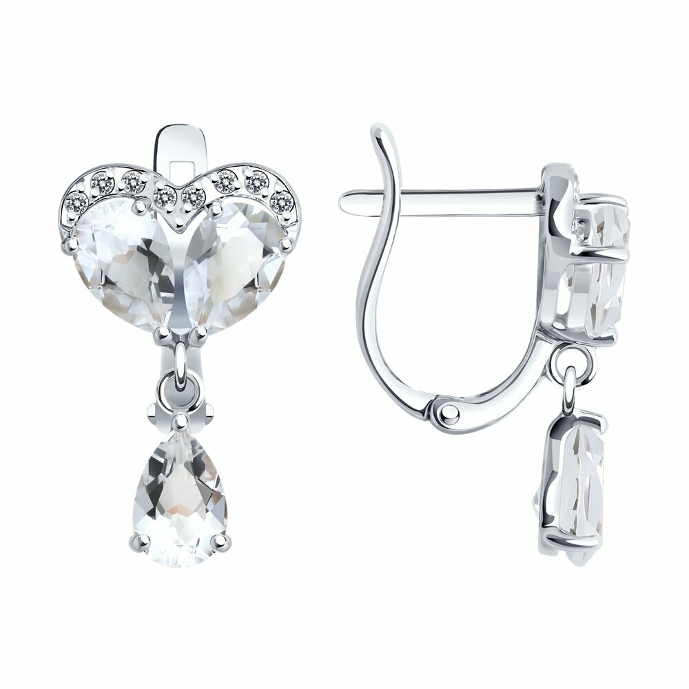 Серьги с подвесками, белое золото, 585 проба, горный хрусталь, бриллиант