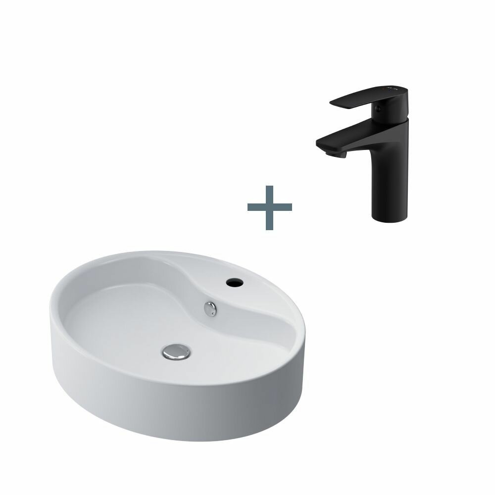 Раковина для ванной AM.PM, накладная, фарфор, овальная, черная, 56см