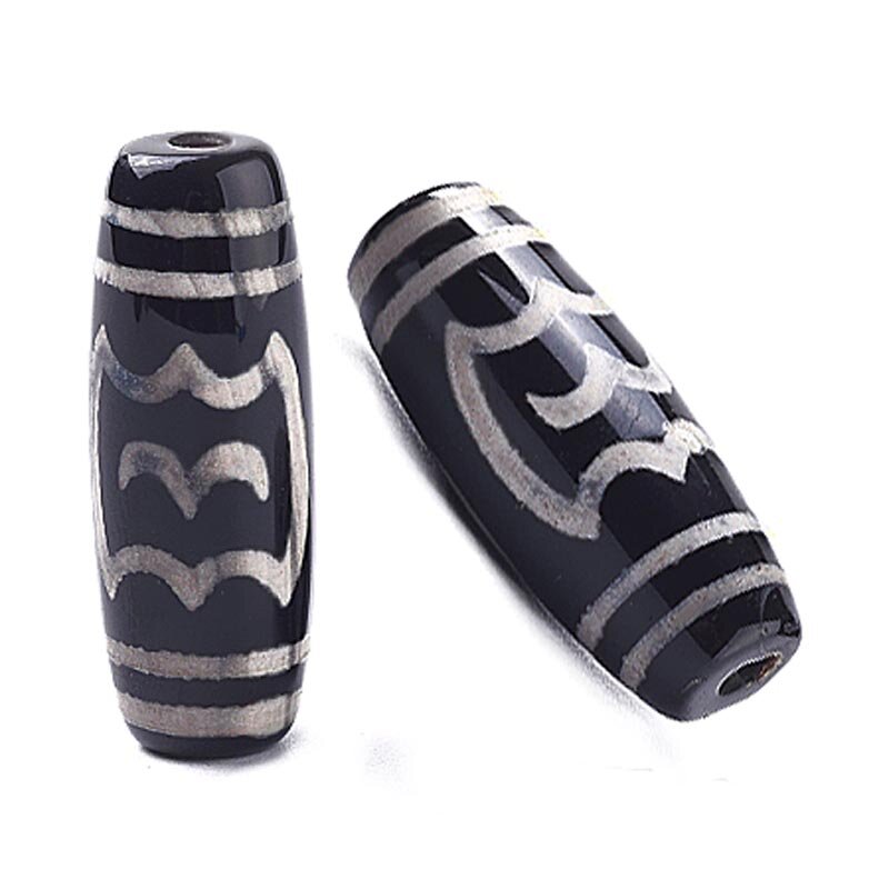 Бусина Дзи натуральный камень Агат черный с белым Птицы 0010818 цилиндр 30x12 мм, цена за 1 шт.