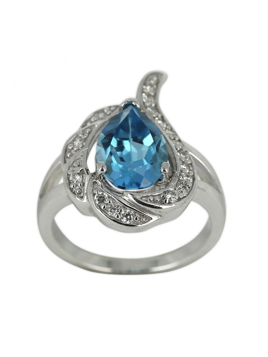 Кольцо на фалангу, серебро, 925 проба, родирование, топаз, фианит