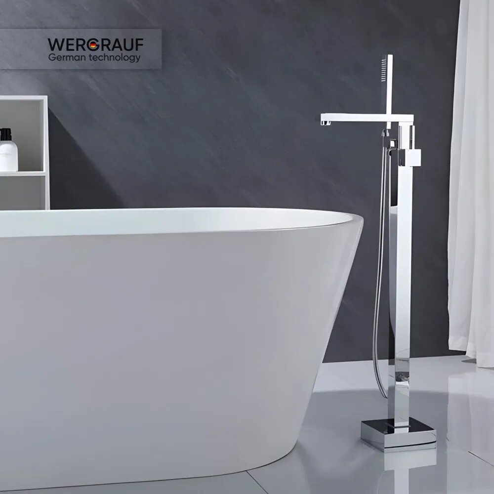 Смеситель для ванны Wergrauf FF-02CH напольный хром квадратный дизайн