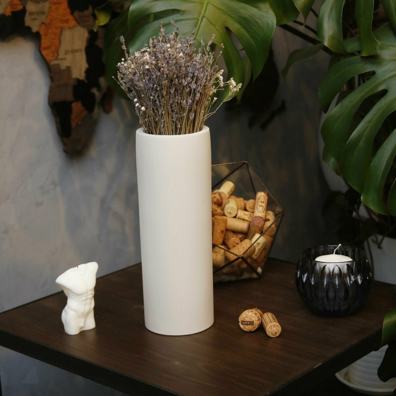 Ваза для сухоцветов Бежевая интерьерная авторская круглая