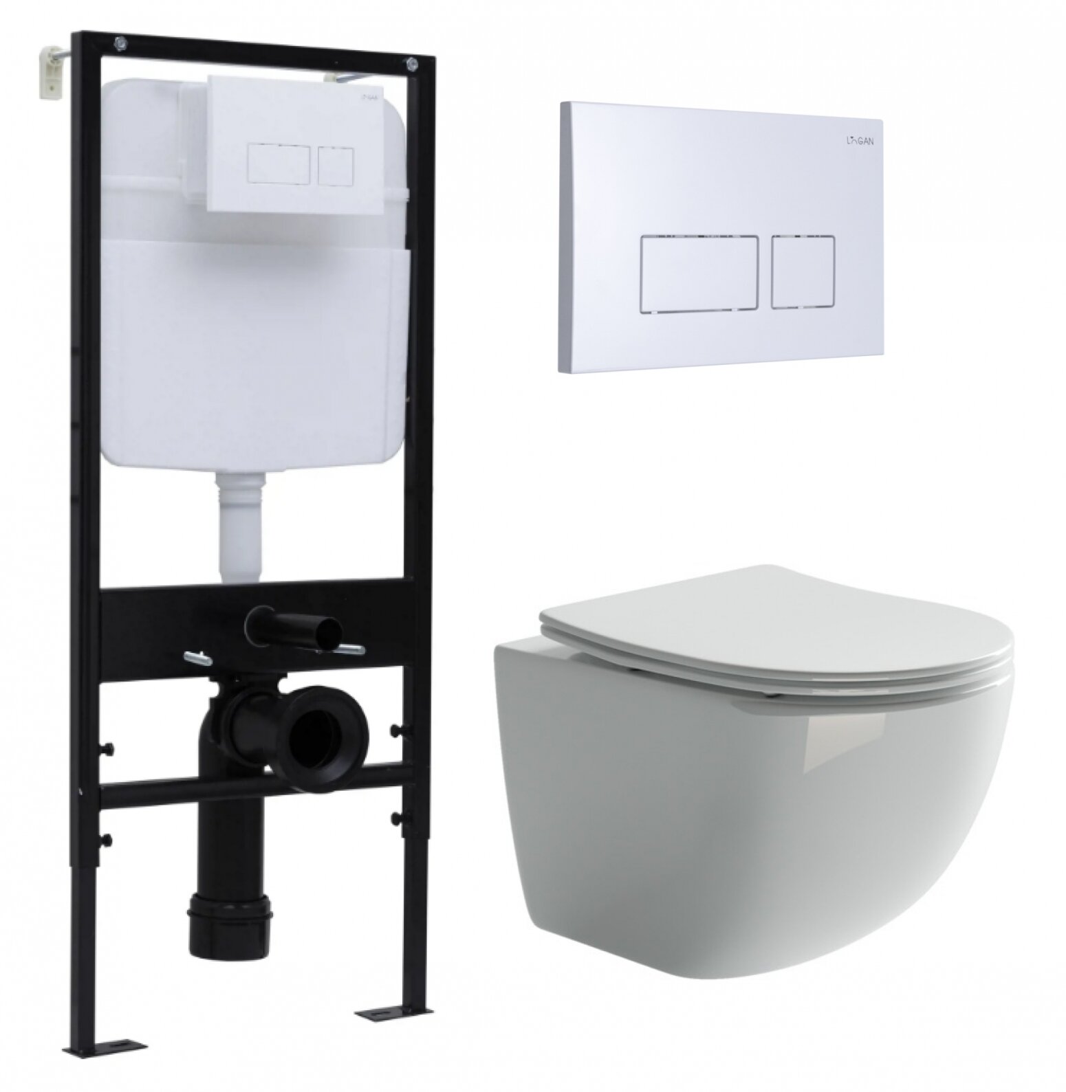 Комплект 3 в 1 инсталляция Logan H1067-1170 297674 + Унитаз подвесной Ceramica Nova Forma CN3009 + кнопка белая