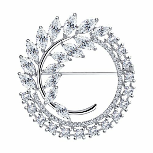 Брошь, серебро, 925 проба, родирование, фианит