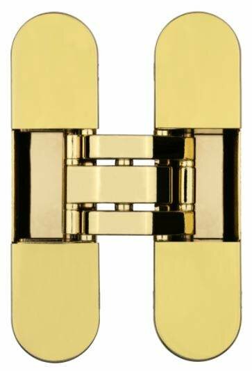 Петля скрытая, универсальная, 3D, 120x30 мм, 60 кг, цамак, золото полированное