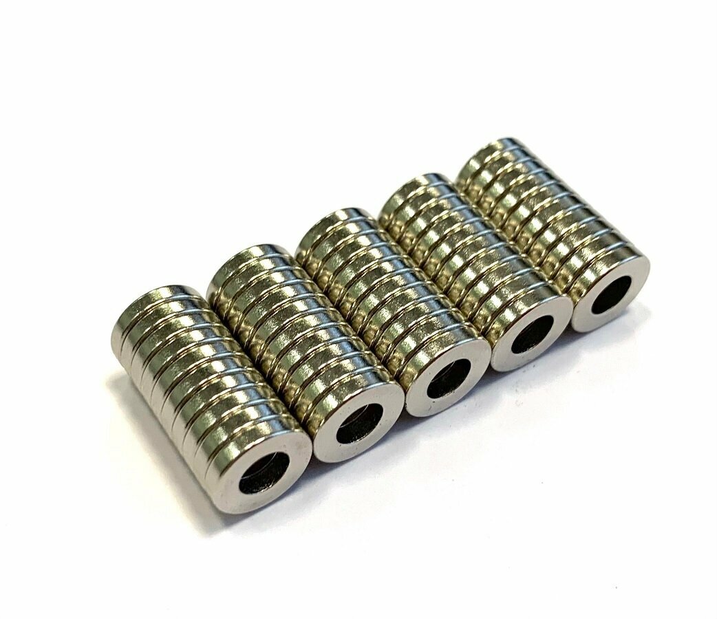 Неодимовый магнит 10х5х2 мм, кольцо - 50 штук