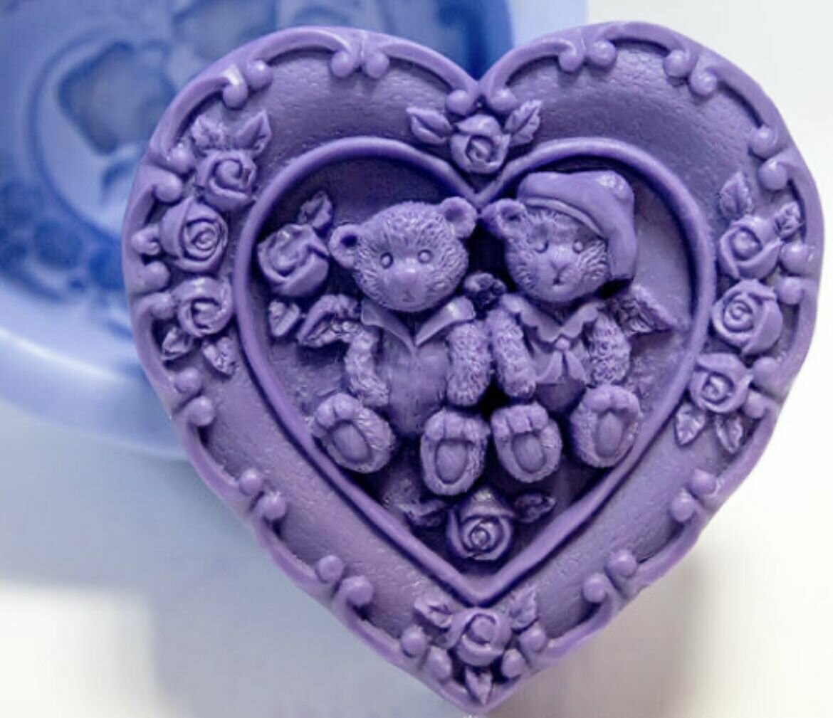 Силиконовая форма для мыла Мишки в сердце, для свечей, гипса 1шт 7*7*2,5 см