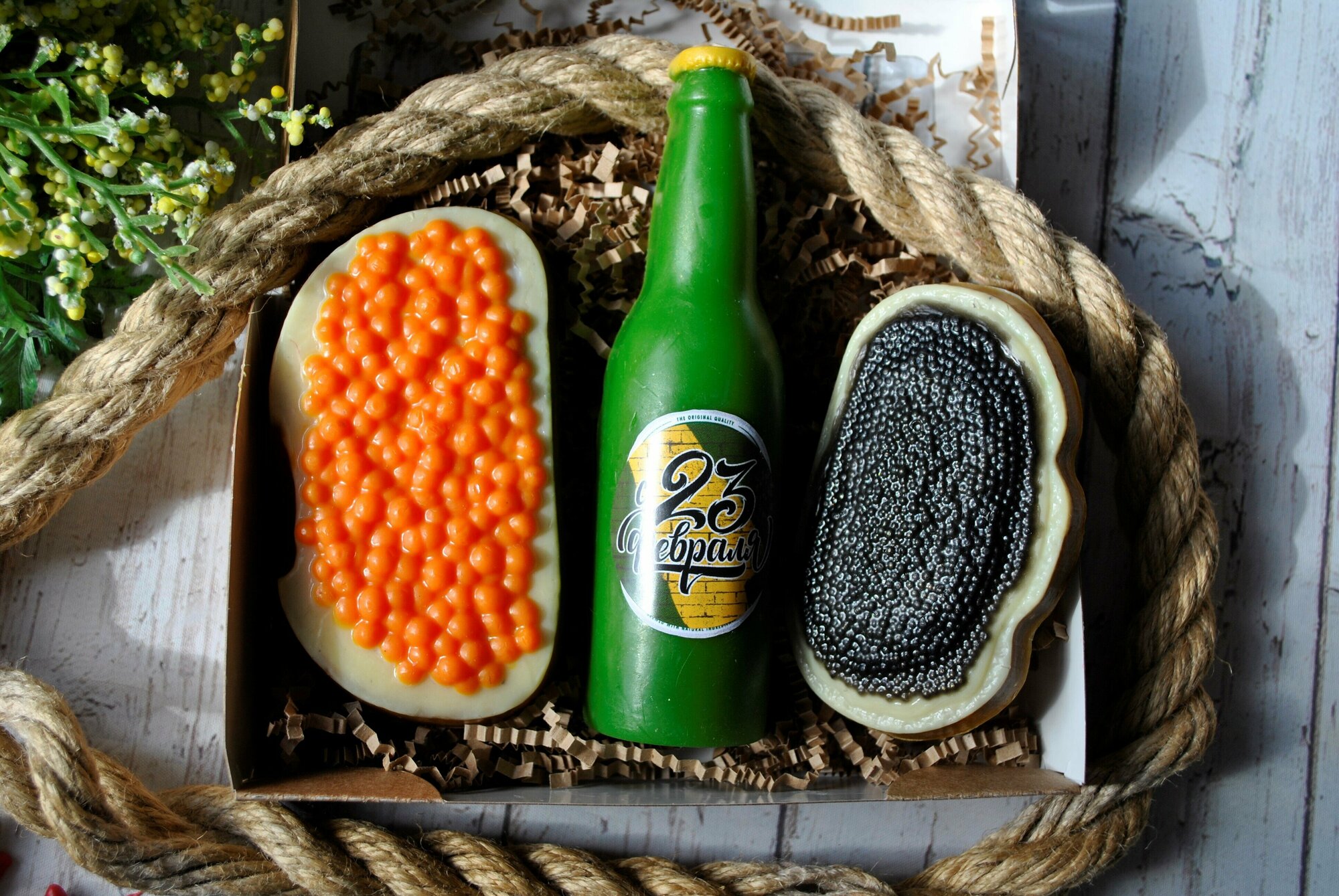 Формы для мыловарения к 23 февраля "Икра красная, Бутылка пива, Икра черная" -3 шт.