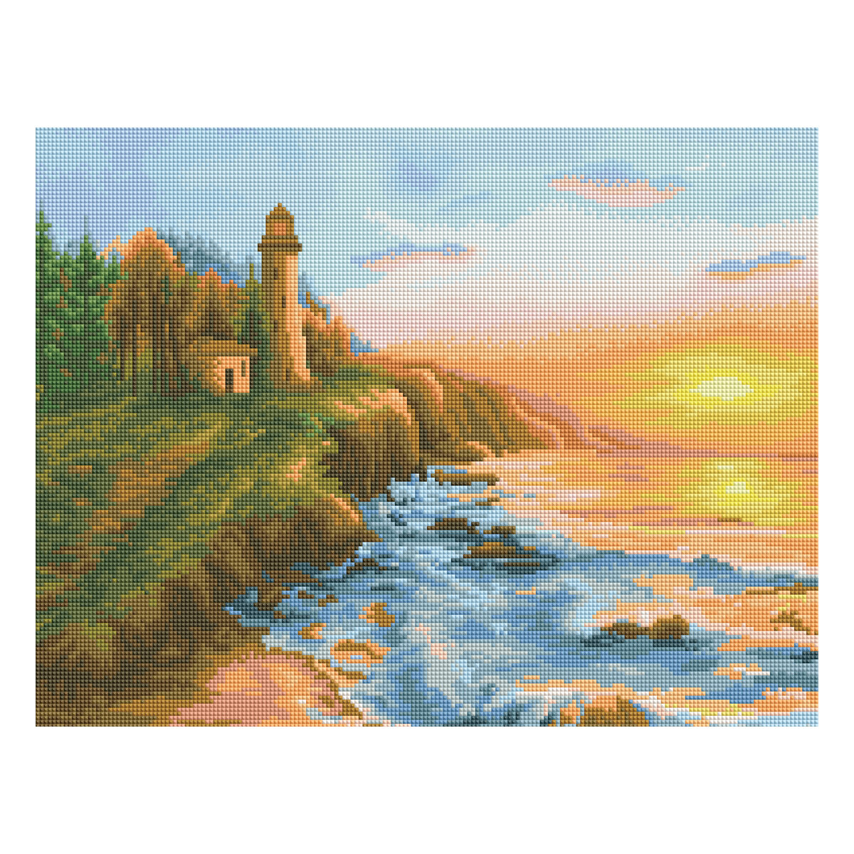 Алмазная мозаика ТРИ совы "Старый маяк", 40*50см, холст на деревянном подрамнике, картонная коробка с пластиковой ручкой