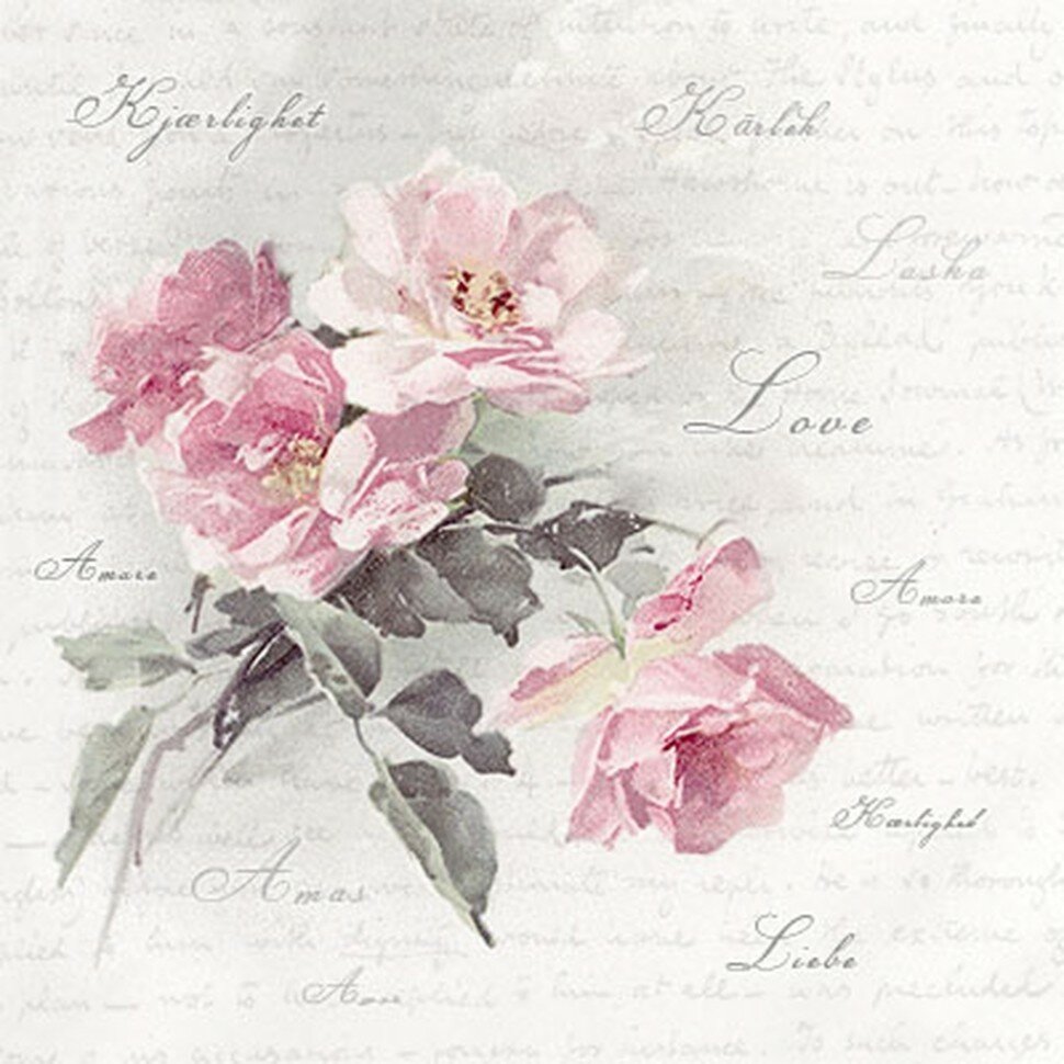 #80051 Салфетка трехслойная для декупажа "Дикая роза" 33 x 33 см Sagen Vintage Design 4 шт