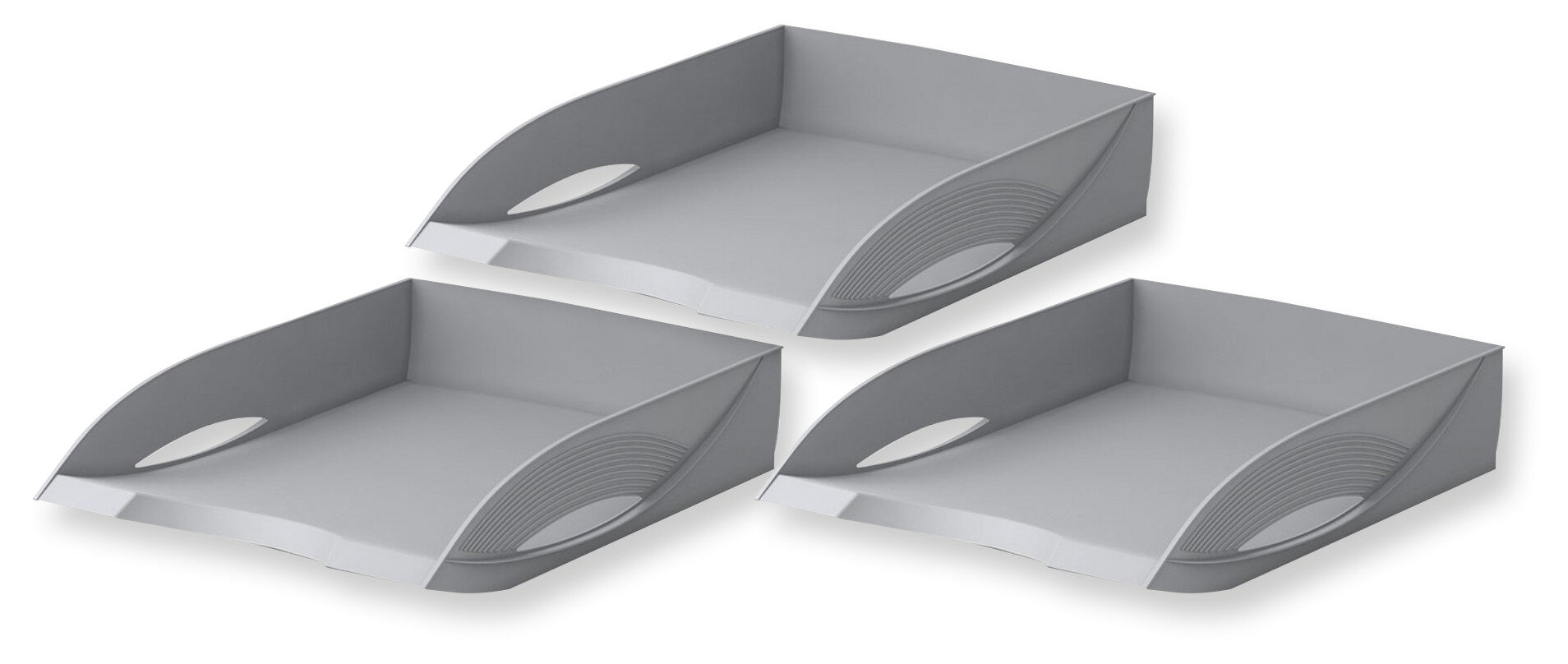 Лоток для бумаг горизонтальный Erich Krause "RAINBOW", серый (комплект 3 штуки)