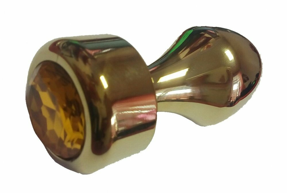 Анальная втулка с кристаллом Gold Butt Plug Orange 7,8 см