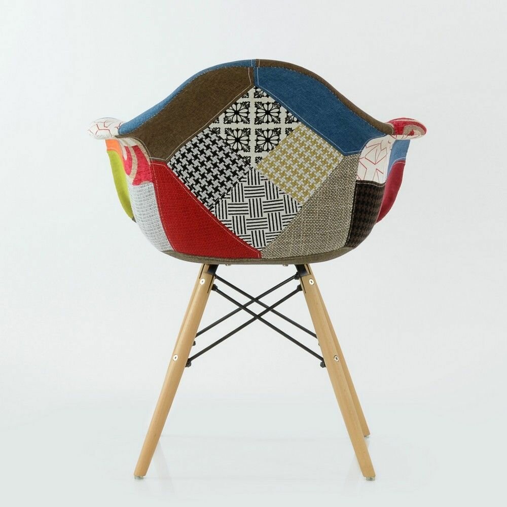 Стул-кресло Patchwork STOOL MARKET разноцветный, ткань, дерево, мягкое сиденье, с подлокотниками — фото 1
