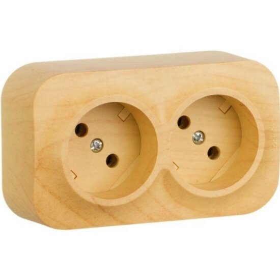 Розетка Legrand 2-м ОП Quteo 16А IP20 250В 2х2P без заземл. без защ. шторок дерево, 782281