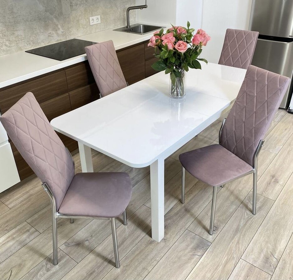 Обеденная группа, ТРИ бобра, кухонный стол 140(170)х80 см и 4 стула