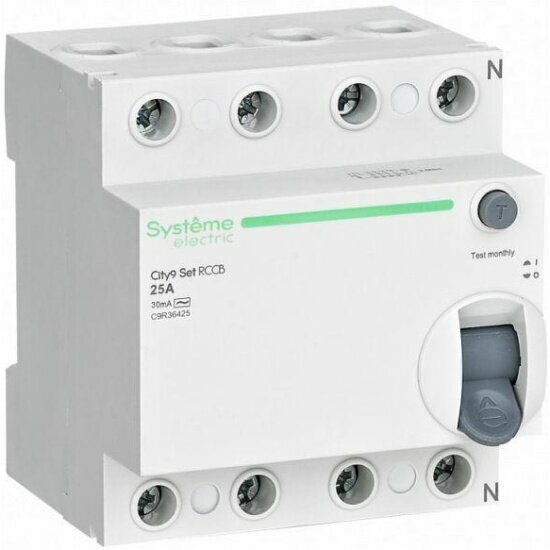 Устройство защитного отключения (УЗО) Systeme Electric (schneider Electric) 4п 25А 30мА тип AC City9 Set, 400В, C9R36425