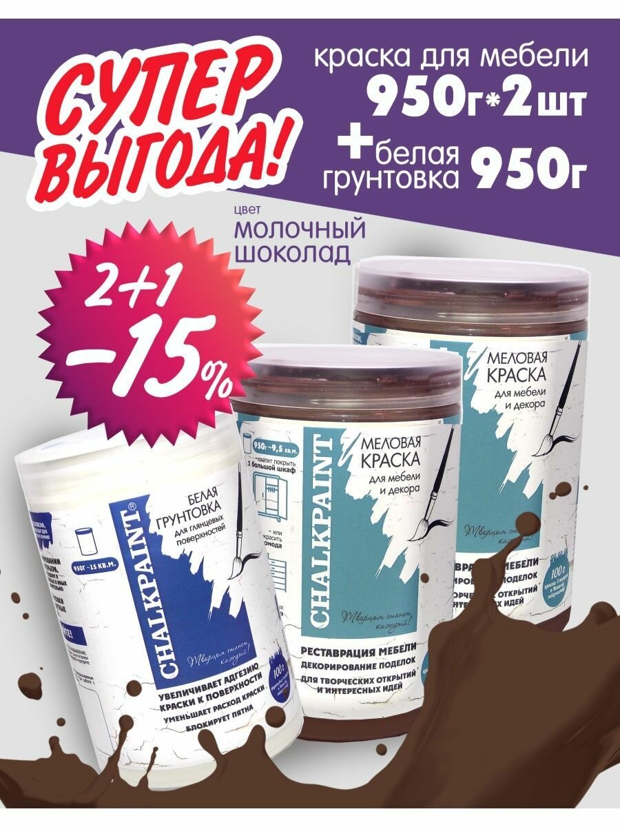 Краска меловая для мебели 950г Молоч. шокол 2шт + грунт 950г