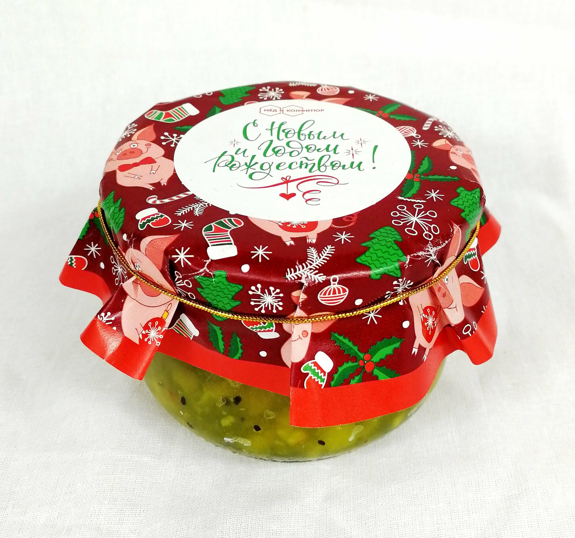 Конфитюр экзотика (ананас, апельсин, киви) "С Новым годом и Рождеством красная" 260 гр.