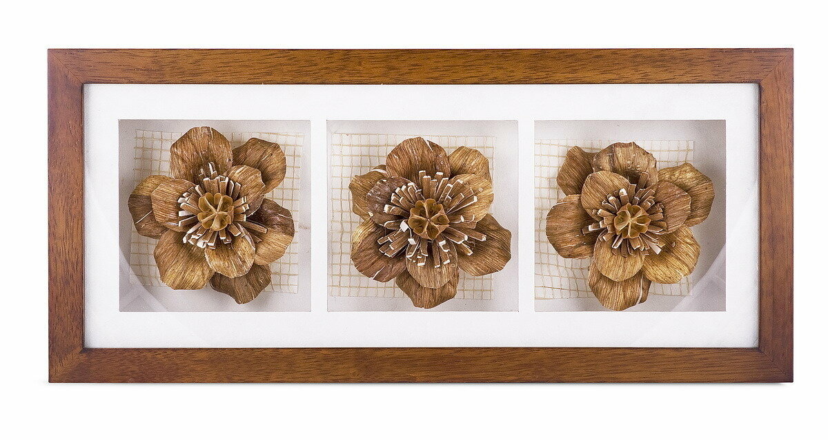 Панно настенное цветы из сухоцветов в деревянной рамке со стеклом