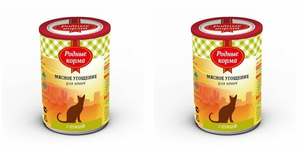 Родные Корма Консервы для кошек Мясное угощение, птица, 340 г, 2 шт/уп
