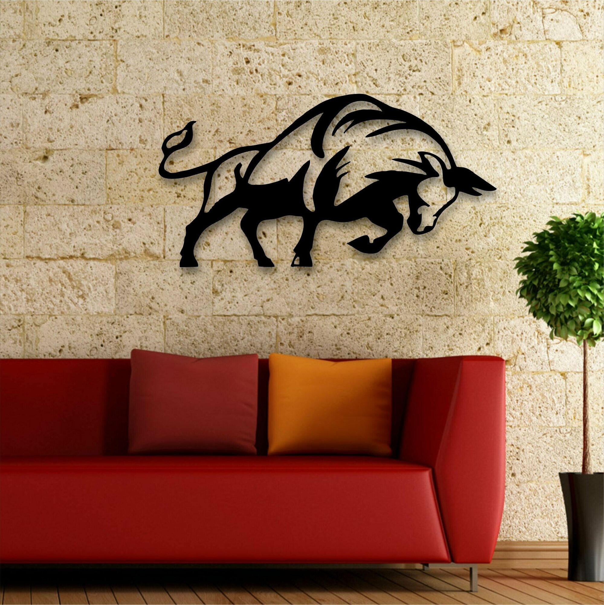 Панно настенное из дерева "Бык 2" 50х32см / декор для дома