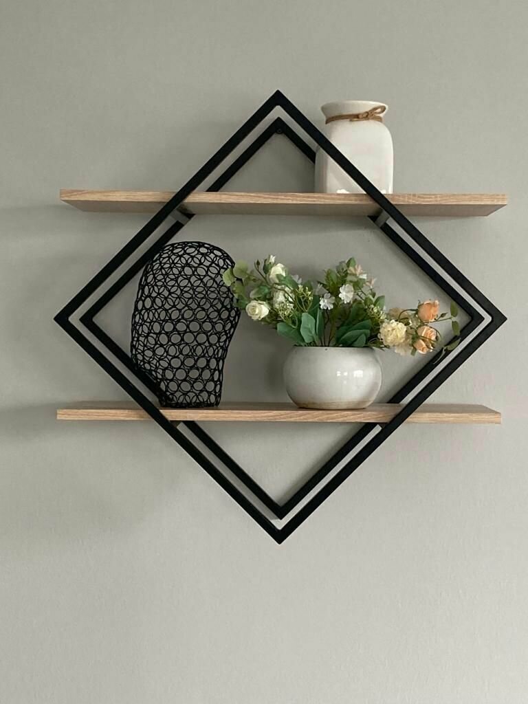 Полка Ромб настенная навесная (подвесная) черная металлическая двойная