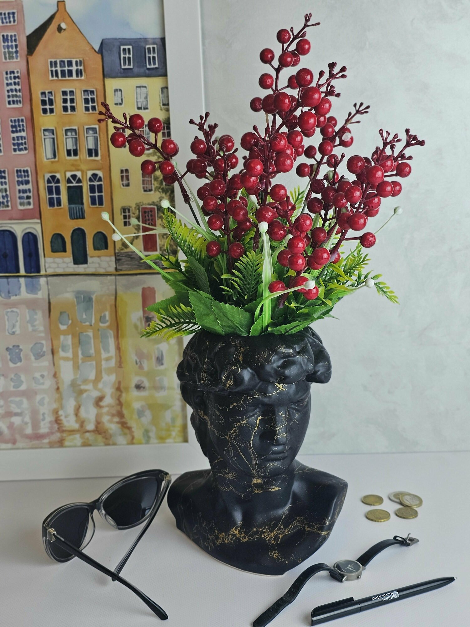 Декоративная ваза-кашпо из керамики "Давид", интерьерная, ручная работа