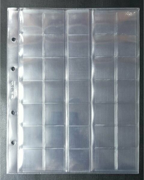 Комплект скользящих листов 250х200мм для монет на 35 ячеек 30х32мм. Формат 'OPTIMA' (5 шт.). Сомс