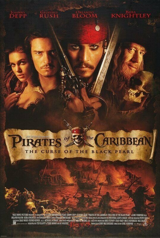 Плакат, постер Пираты Карибского моря: Проклятие Черной жемчужины (Pirates of the Caribbean The Curse of the Black Pearl), Гор Вербински на бумаге, размер 21х30см