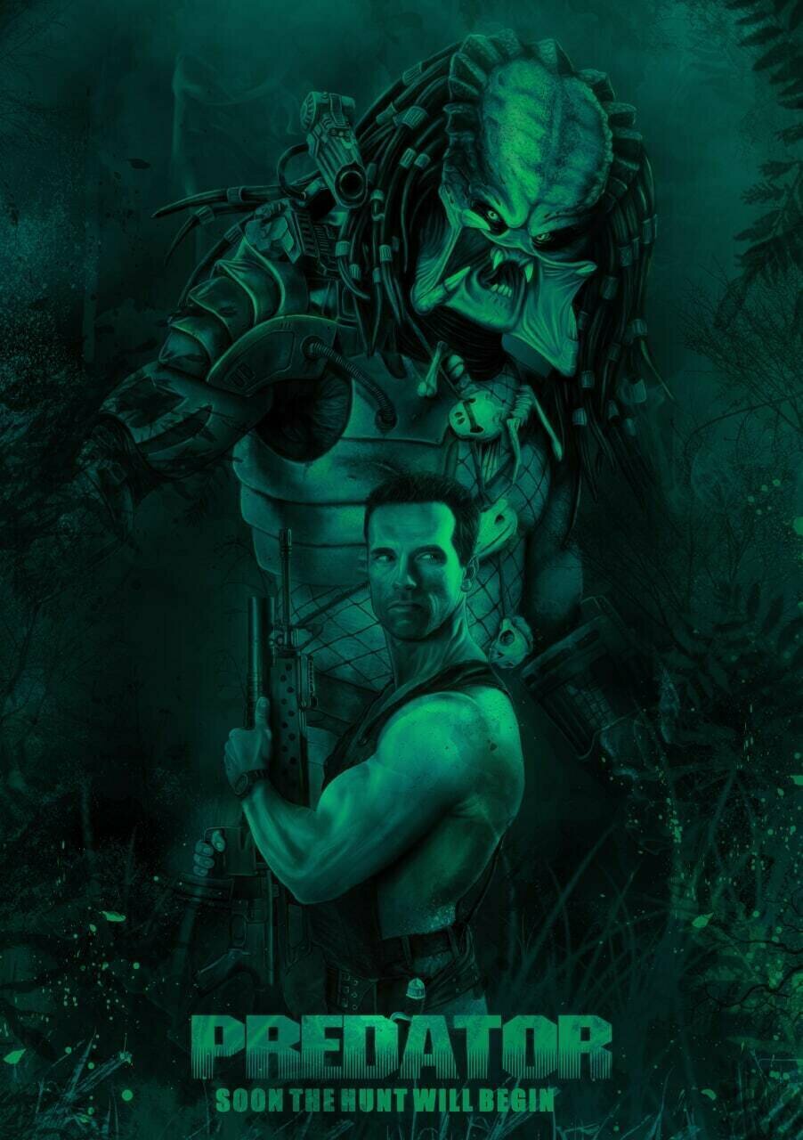 Плакат, постер Хищник (Predator, 1987г) на бумаге, размер 21х30см