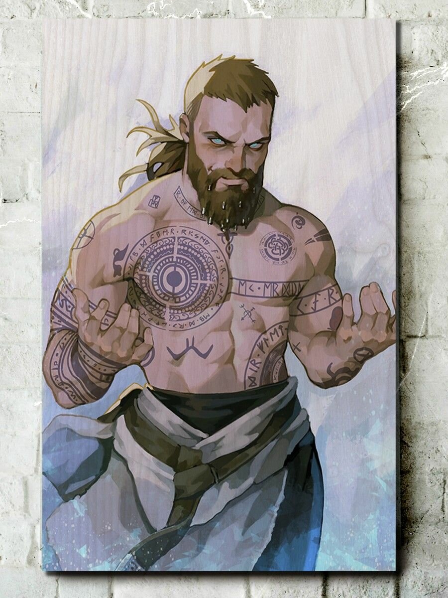 Картина интерьерная на дереве God of War Бог Войны, Мифы, Кратос, Атрей - 14206