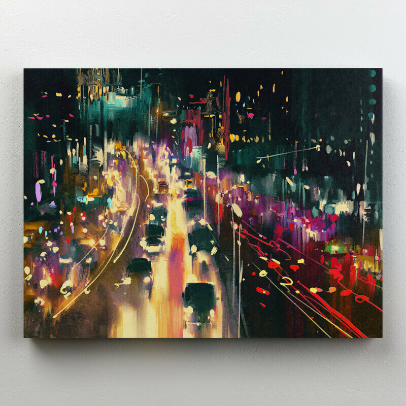 Интерьерная картина на холсте "Масляная живопись - автострада ночью" размер 40x30 см