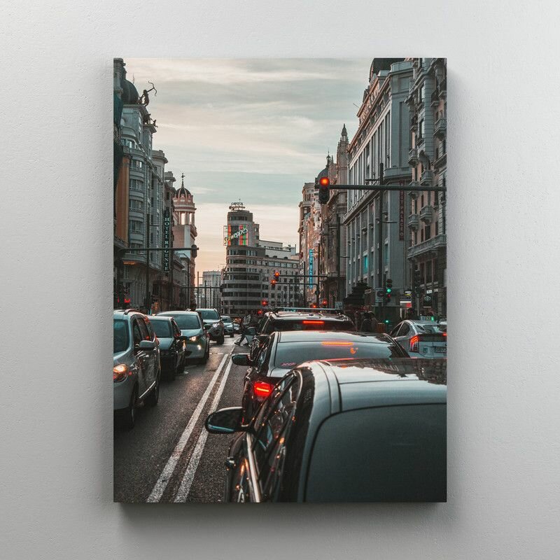 Интерьерная картина на холсте "Городская улица - Испания, Мадрид" размер 22x30 см