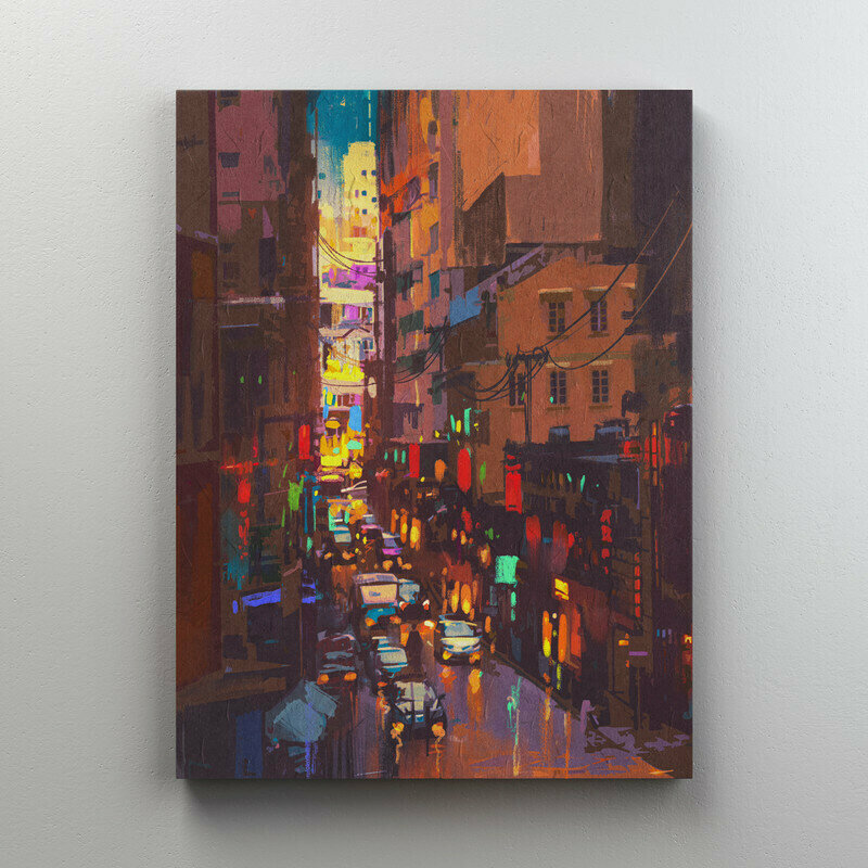 Интерьерная картина на холсте "Огни города - вечерний трафик" размер 30x40 см