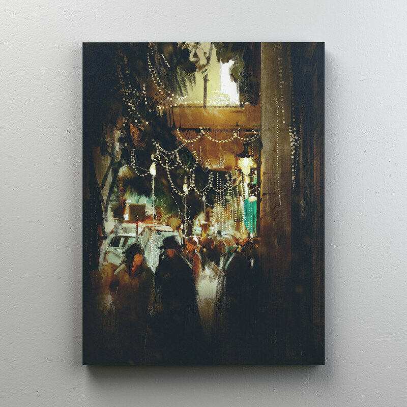 Интерьерная картина на холсте "Люди гуляющие в рождество по улицам" размер 22x30 см