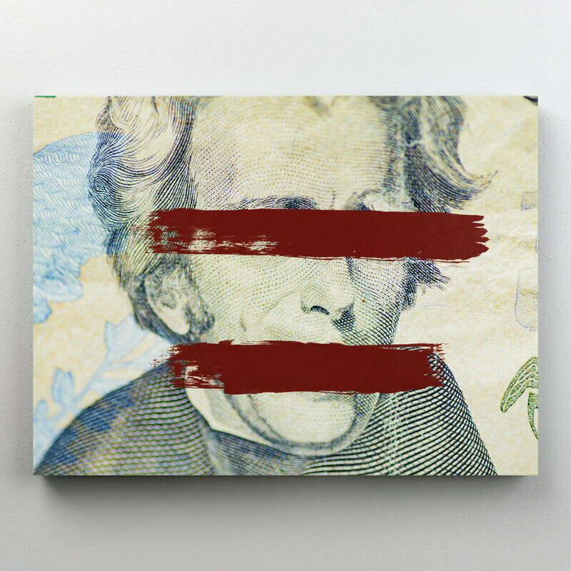 Интерьерная картина на холсте "Винтажный постер - 20 долларов Седьмой президент США Эндрю Джексон" размер 60x45 см