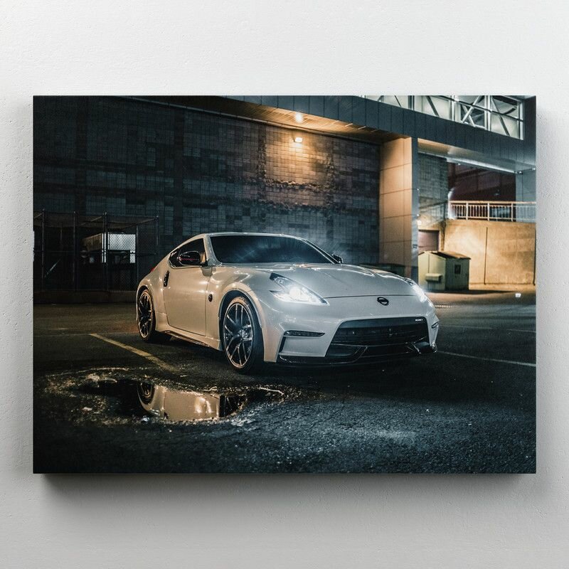 Интерьерная картина на холсте "Японский JDM - Nissan 370Z ночью" размер 30x22 см