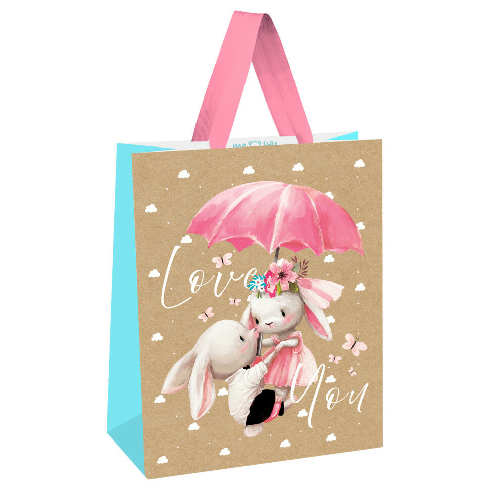 Пакет подарочный 18*23*10см MESHU "Люблю тебя", выборочный лак, крафт, 12 штук, 354544