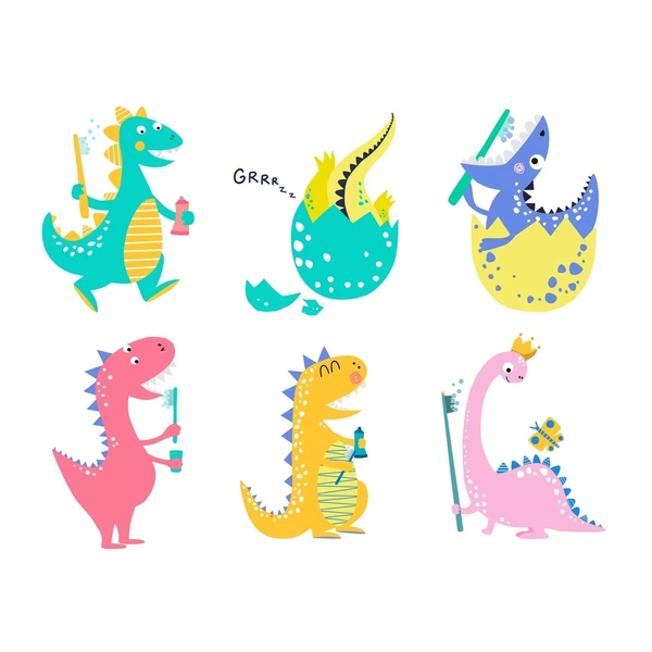 Наклейки стикеры Зубные принадлежности и динозавр